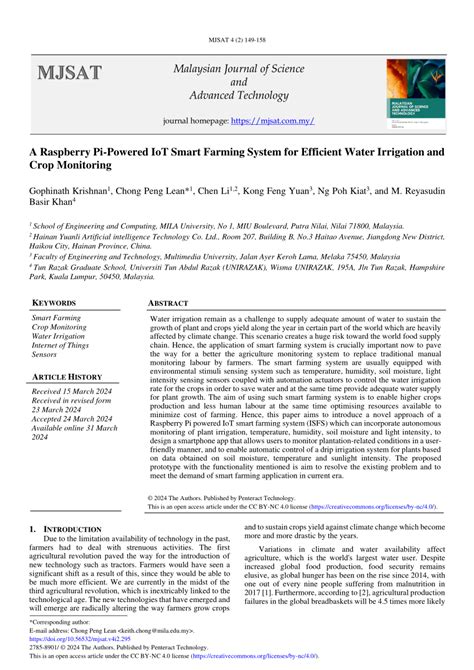 Pdf A Raspberry Pi Powered Iot Smart Farming System For Efficient Water Irrigation And Crop