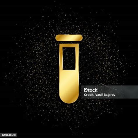 실험실 유리 제품 골드 아이콘입니다 황금 입자 배경의 벡터 그림입니다 격리 벡터 기호 기호 교육 아이콘 검은 색 배경 개념에