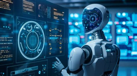 Robot Analyzing Data On Computer Screen Stock Image Image Of