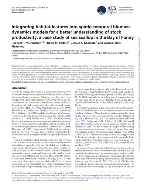 Pdf Integrating Habitat Features Into Spatio Temporal Biomass Dynamics Models For A Better