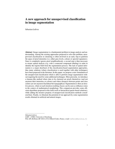 Pdf A New Approach For Unsupervised Classification In Image Segmentation