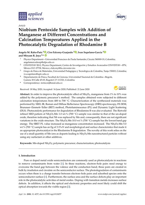 Pdf Niobium Pentoxide Samples With Addition Of Manganese At Different