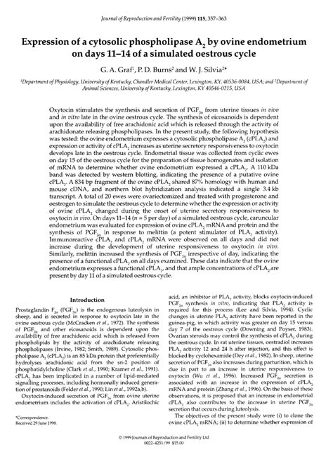 Pdf Expression Of A Cytosolic Phospholipase A2 By Ovine Endometrium On Days 11 14 Of A