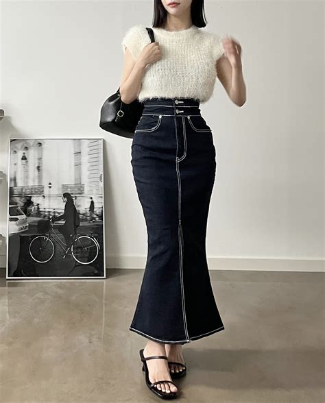 미친골반딱붙핏 에리얼 머메이드 생지 트임 롱 스커트 에이블리