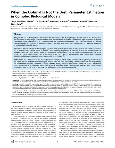 Pdf When The Optimal Is Not The Best Parameter Estimation In Complex Biological Models