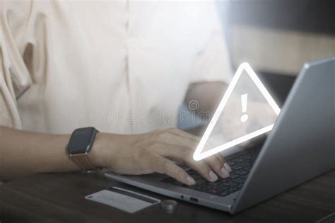 Business Personnel Print Error Triangle Warning Labels On Laptops To
