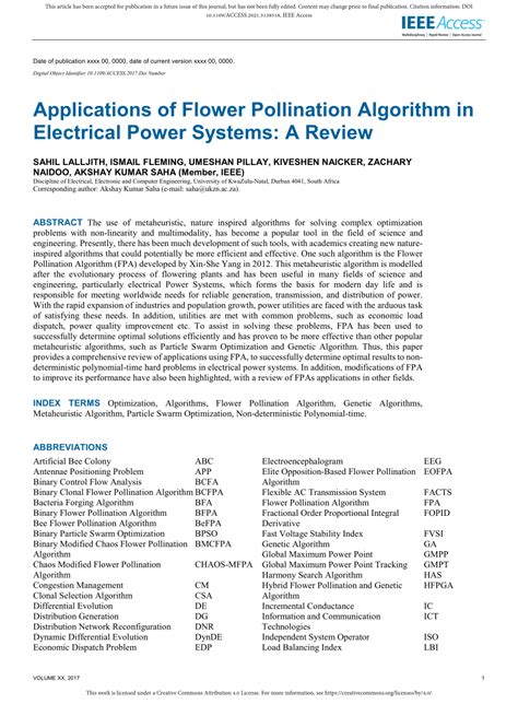 Pdf Applications Of Flower Pollination Algorithm In Electrical Power