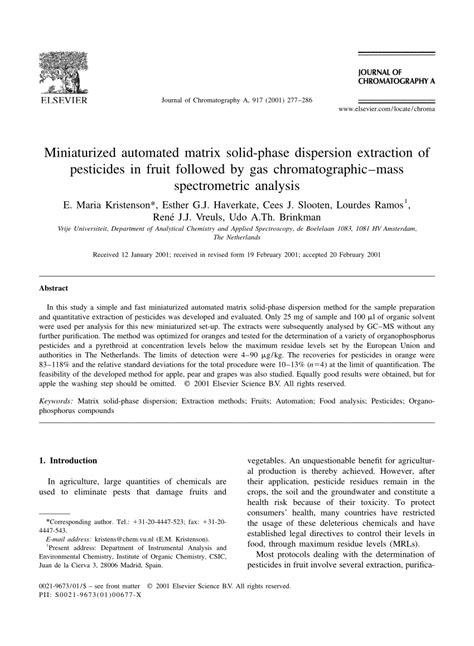 Pdf Miniaturized Automated Matrix Solid Phase Dispersion Extraction Of Pesticides In Fruit