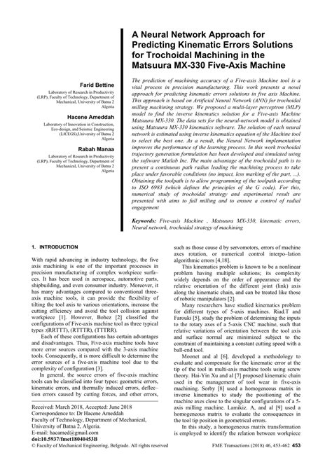 Pdf A Neural Network Approach For Predicting Kinematic Errors Solutions For Trochoidal