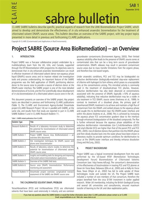 project sabre source area bioremediation an overview pdf