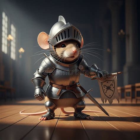 A Small Mouse Wearing Shiny Detailed Knight S Armor Complete With A