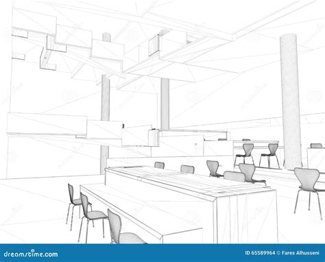 Perspective 3d Render Of Interior Wireframe Stock Illustration
