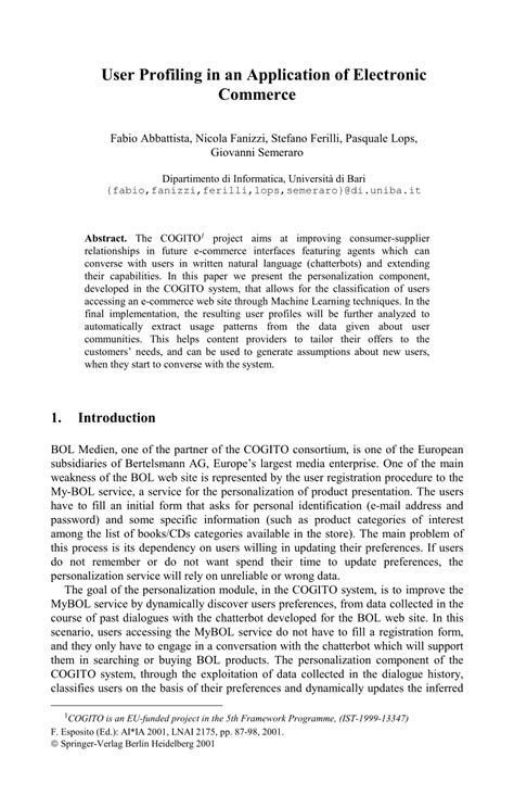 Pdf User Profiling In An Application Of Electronic Commerce