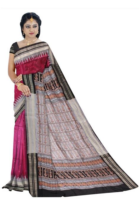 Dark Pink And Silver Color Buti Pattern Pata Saree With Pallu Doll Print Available With Blouse