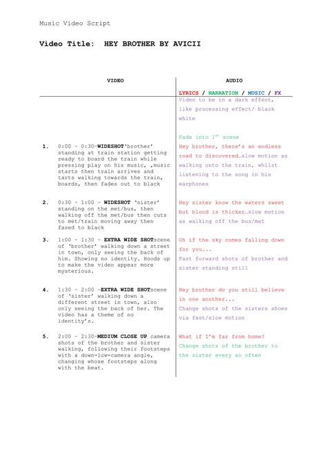 Avicii Hey Brother Second Draft Script Improved Version Emily Aldred PDF