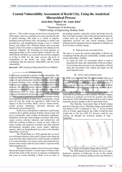 Pdf Coastal Vulnerability Assessment Of Kochi City Using The Analytical Hierarchical Process