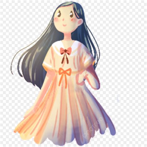 소녀 일러스트 만화 플랫 그린 스커트 무료 Png 일러스트 및 Psd 이미지 무료 다운로드 Pngtree