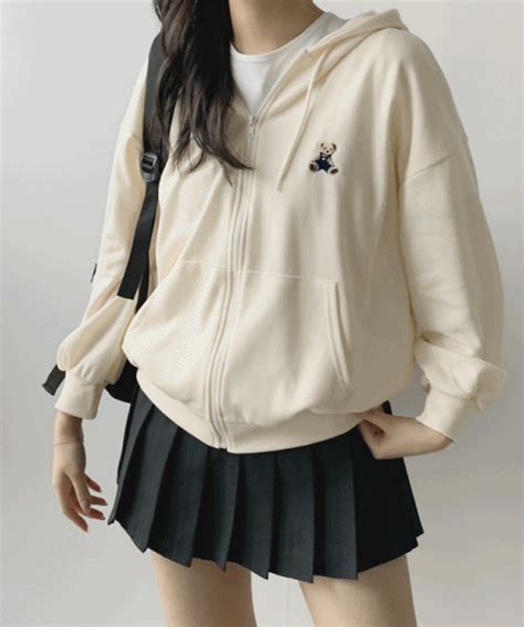 🔥11🔥아방핏 멜빵 곰돌이 오버핏 후드집업 봄 가을 간절기 긴팔 루즈핏 후드티 곰돌이 자수 레터링 교복 아우터 개강룩 기본템 데일리룩 에이블리