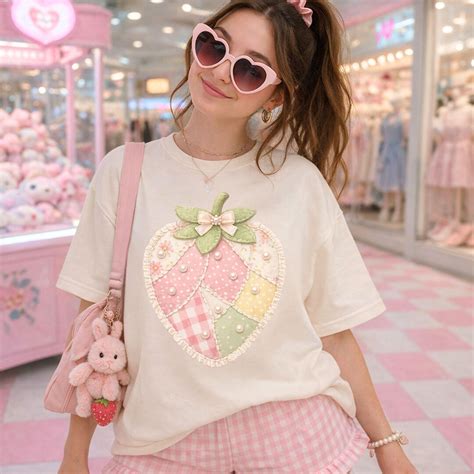 Faux Patchwork Strawberry Shirt Coquette Strawberry Quilt Strawberry