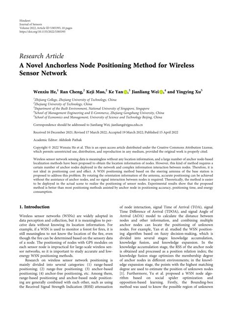 Pdf A Novel Anchorless Node Positioning Method For Wireless Sensor