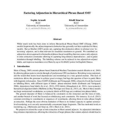 Factoring Adjunction In Hierarchical Phrase Based Smt Acl Anthology