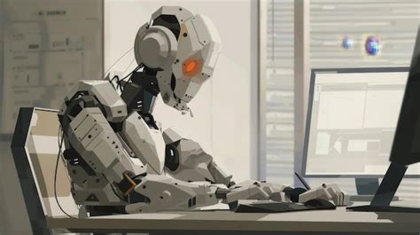 Premium Photo 3d Rendering Of A Robot Working On A Computer In The Office