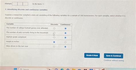 solved 7 identifying discrete and continuous variables