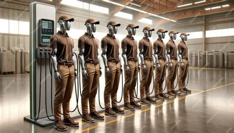 Premium Photo Humanoid Robots Charging At A Sorting Logistics Facility