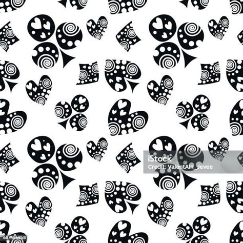 원활한 벡터 패턴 연주회 카드의 아이콘입니다 검정 흰색 배경으로 그려진된 기호 손 장식 반복 장식입니다 일련의 게임 및 도박 원활한 벡터 패턴 가능성에 대한 스톡 벡터 아트