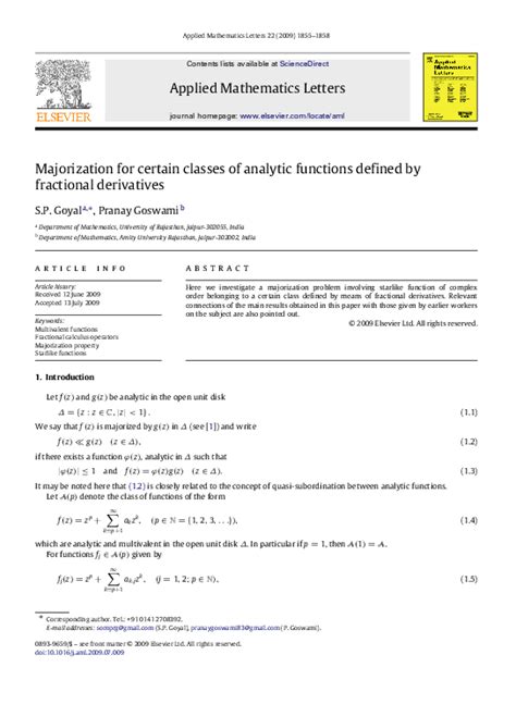 Pdf Majorization For Certain Classes Of Analytic Functions Defined By Fractional Derivatives