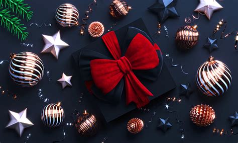 새해 복 야 포스터입니다 큰 선물 상자와 크리스마스 배경입니다 크리스마스 트리 공 가지 및 선물 장식 메리 크리스마스 배너입니다