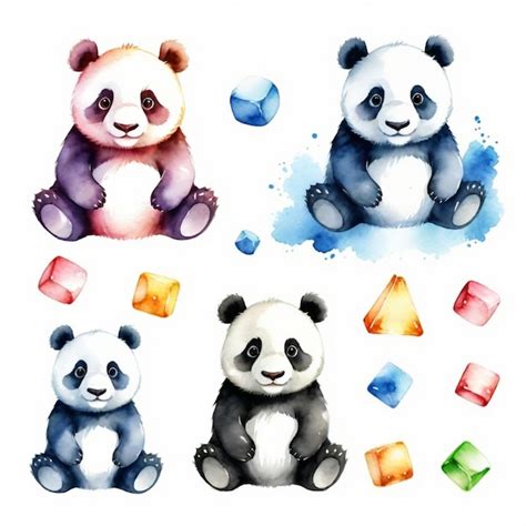 A Drawing Of Pandas And Blocks With Different Colors Premium Ai Generated Vector