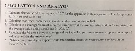 Solved CALCULATION AND ANALYSIS Calculate The Value Of C Chegg Com