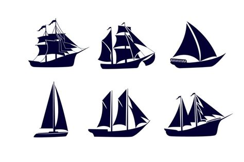 Set Maritime Ships Silhouette Sailing Ship