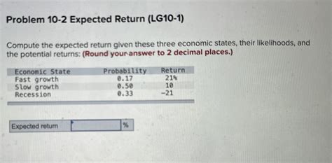 Solved Problem 10 2 Expected Return Lg10 1 Compute The Expected Return 1 Answer