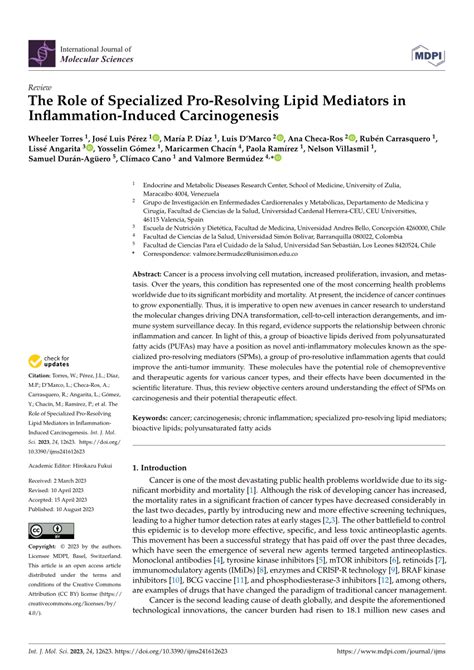 Pdf The Role Of Specialized Pro Resolving Lipid Mediators In Inflammation Induced Carcinogenesis