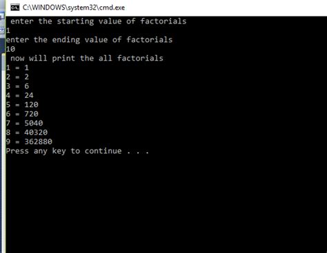 Printing All Factorials In A Given Range In C Cprogramming