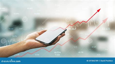 smartphone displaying stock market trends stock image image of chart currency 297842789