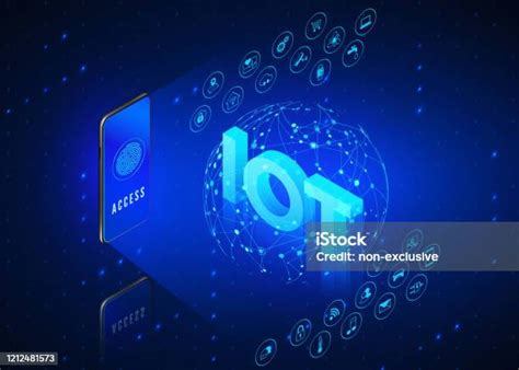 Iot 개념입니다 사물 인터넷 휴대 전화 모니터링 및 집에서 모든 스마트 시스템을 제어합니다 아이콘이 설정된 스마트폰으로 제어되는 글로벌 네트워크 벡터 등각 투영 그림