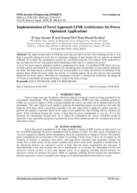 Pdf Implementation Of Novel Approach Lfsr Architecture For Power Optimized Applications