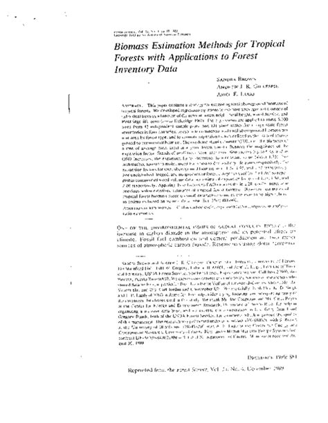 Pdf Biomass Estimation Methods For Tropical Forests With Applications