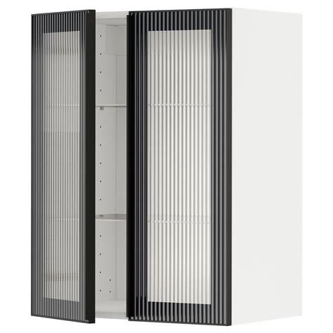 Metod Wall Cabinet W Shelves2 Glass Drs Whitehejsta Anthracite Reeded Glass 60x37x80 Cm