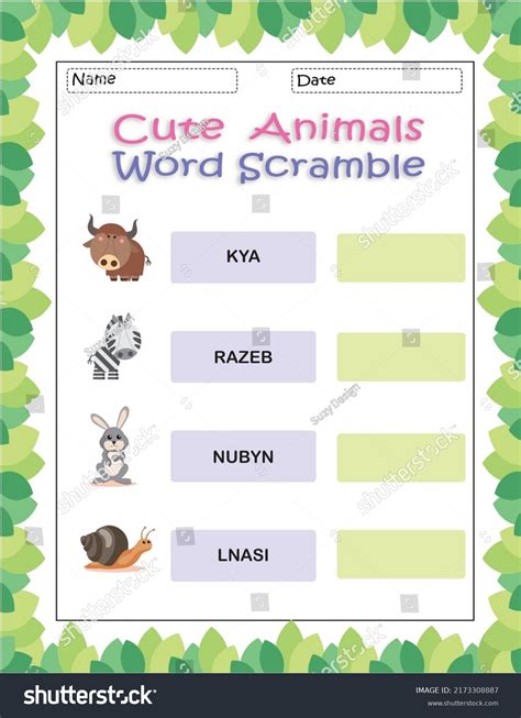 단어 스크램블 활동 페이지 영어 게임 스톡 일러스트 2173308887 Shutterstock