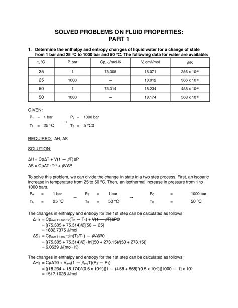 Solved Problems Thermodynamic Properties Of Fluids Part 1 Solved Problems On Fluid Properties