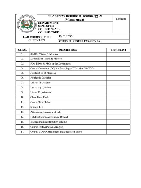 Lab Checklist Pdf