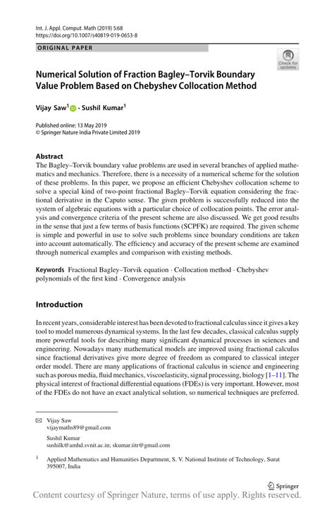 Numerical Solution Of Fraction Bagley Torvik Boundary Value Problem Based On Chebyshev