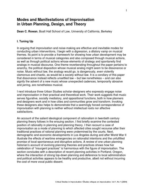 2004 Modes And Manifestations Of Improvisation In Urban Planning Design And Theory Pdf