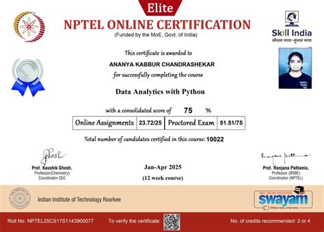 Dataanalytics Python Nptel Iitroorkee Lifelonglearning Skillindia Ananya Kabbur