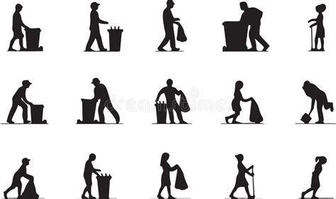 Silhouettes Of People Cleaning And Picking Up Stock Vector