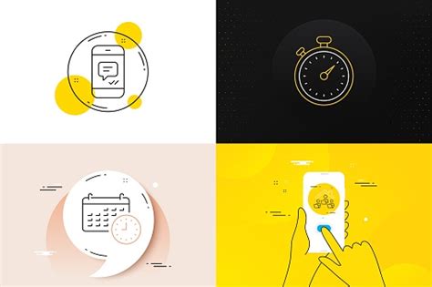 Minimal Set Of Calendar Timer And Message Line Icons For Web Development Vector Stock